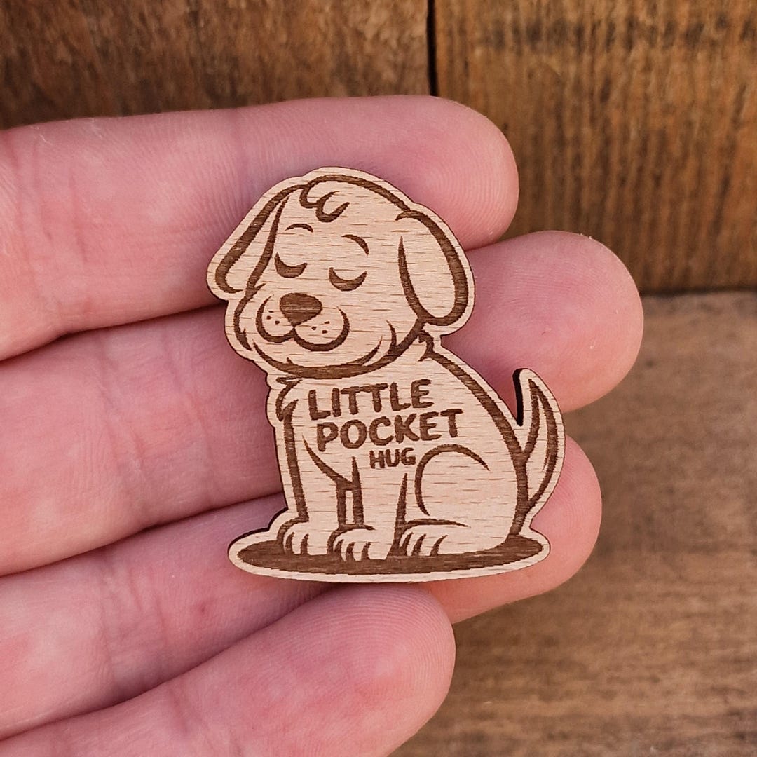 Wooden Pocket Hug Dog Puppy Token - Custom Engraved Keepsake, Love ...
