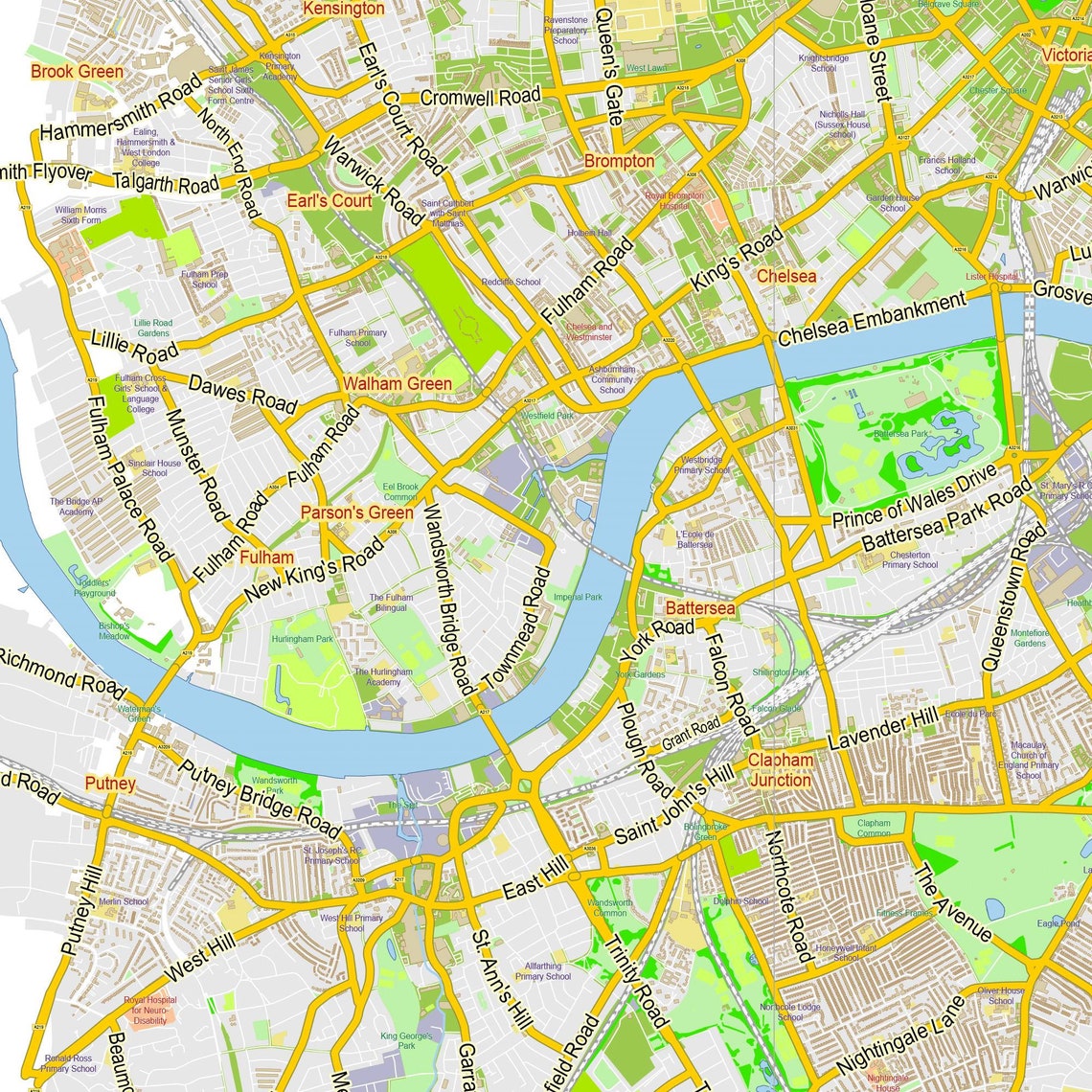 City map of central London. Digital UK Map. Wall Art Map | Etsy