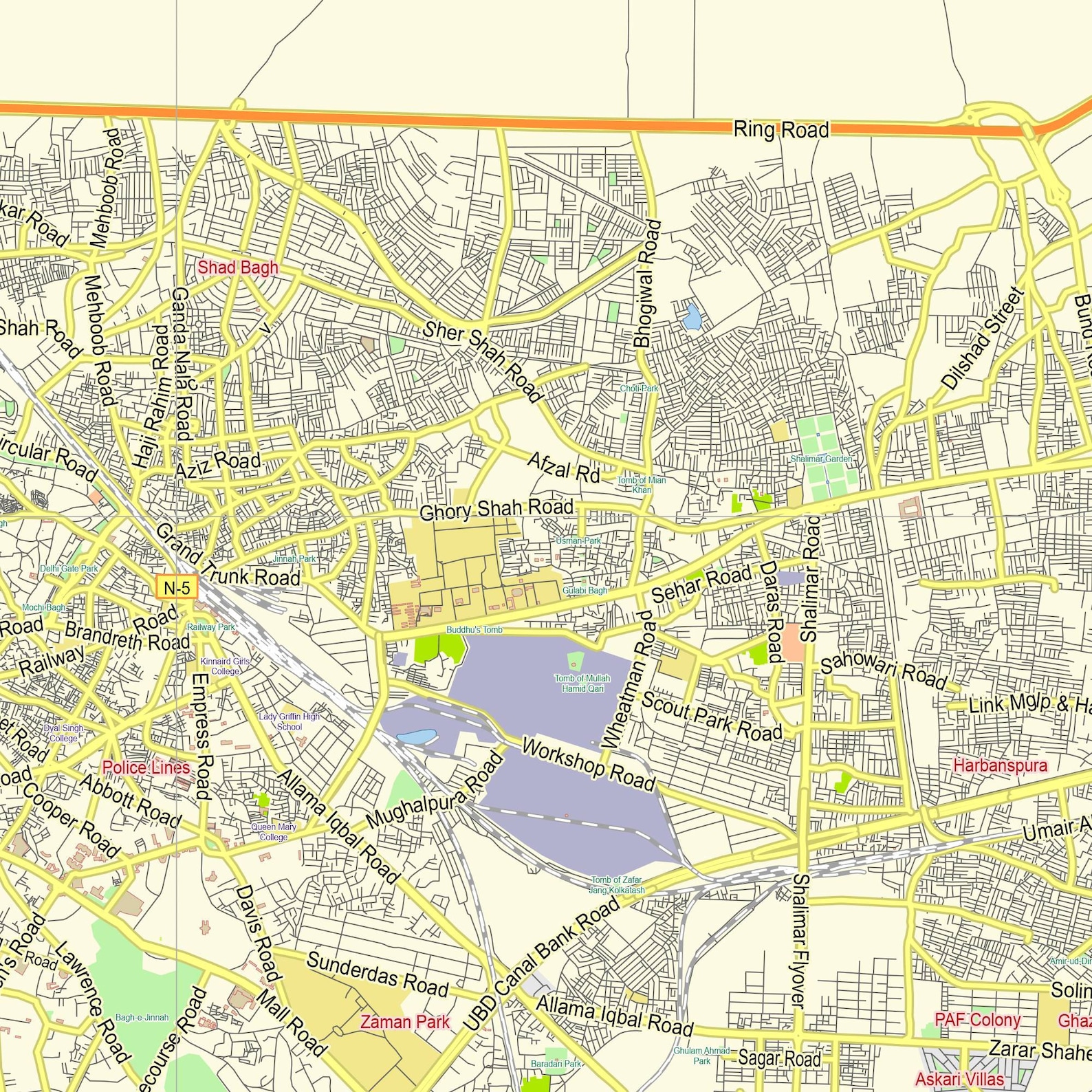 Lahore Pakistan. Detailed Map. High Quality City Map Poster. | Etsy