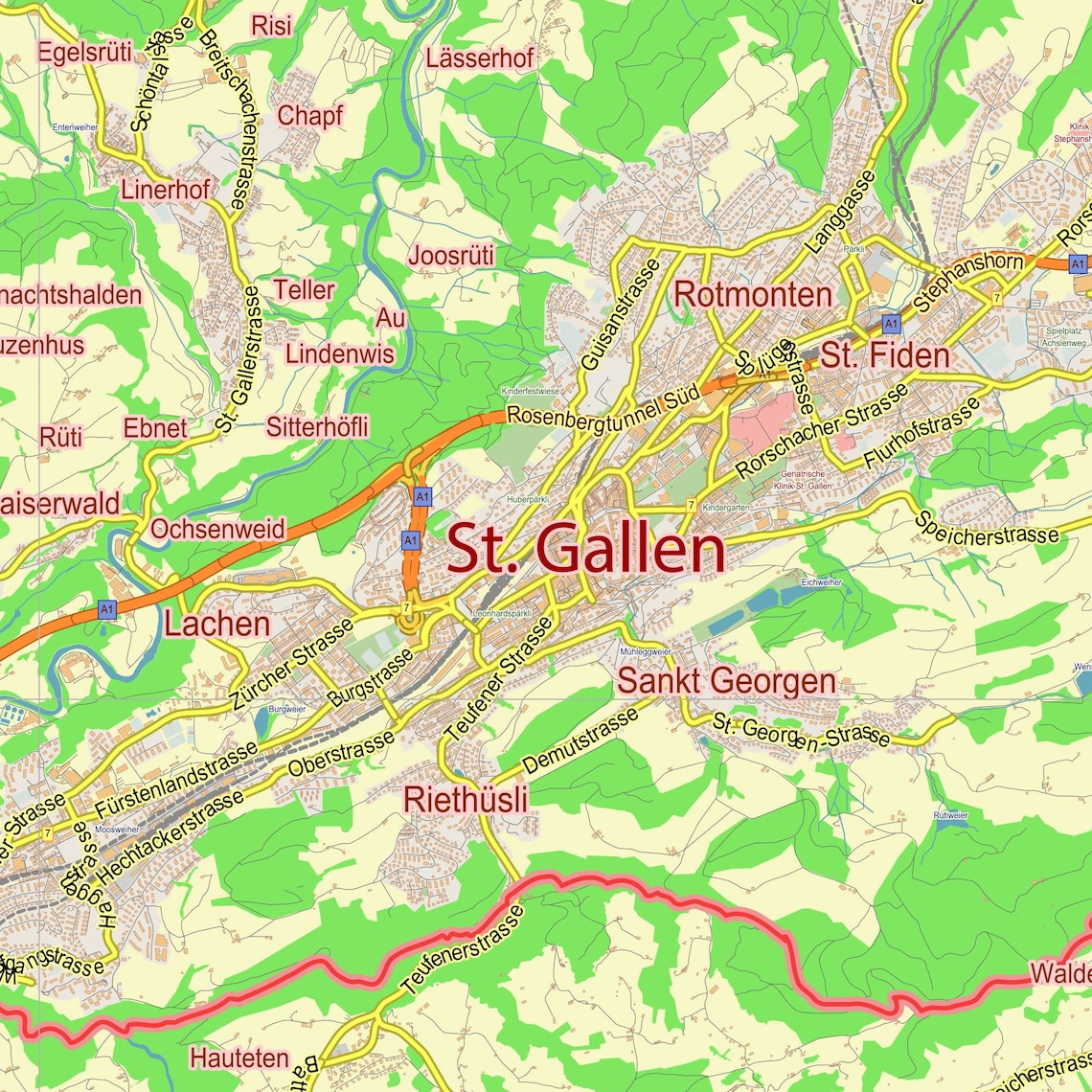 City maps St Gallen Switzerland. Map print. Map wall art. | Etsy