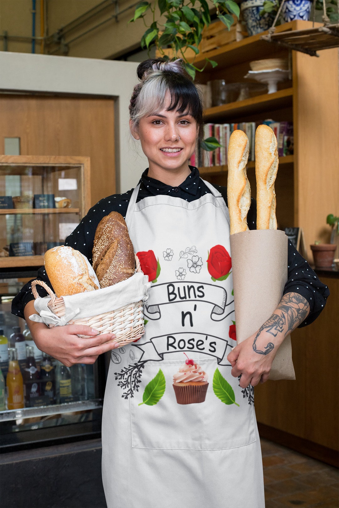 Unisex, Buns N' Roses!, Fun Cool, Unique Logo Design, Apron, Kitchen ...