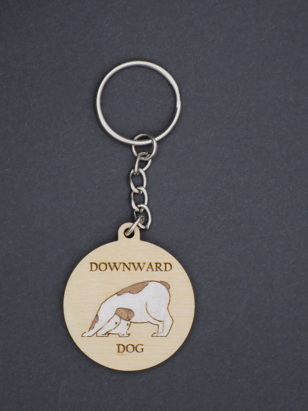 Downward Facing Dog Yoga Pose Design, Wooden Hand Painted Yoga Keyfob ...