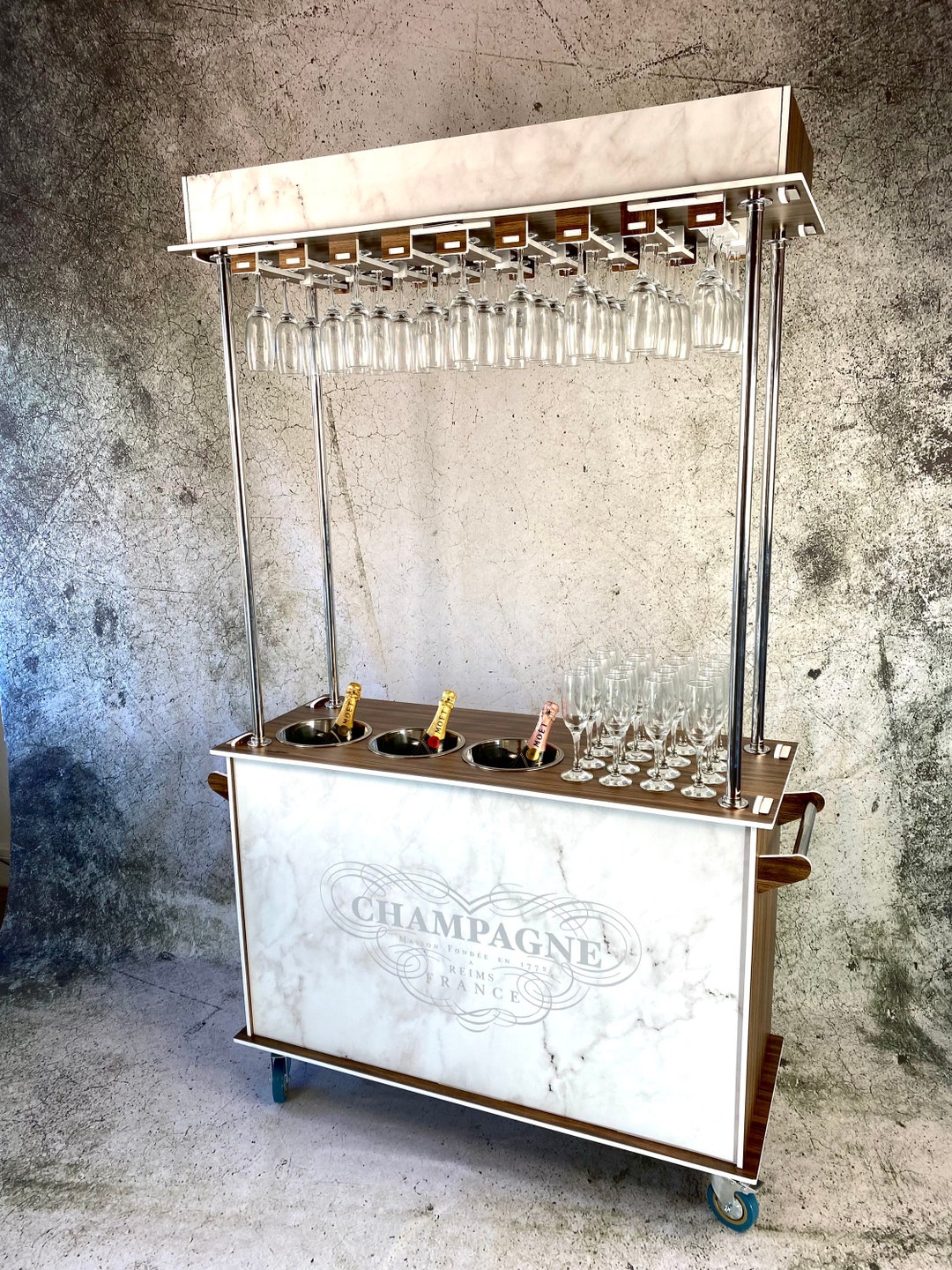 Freestanding Champagne Cart: Moveable Drinks Bar, Holds 60+ Flutes - Etsy