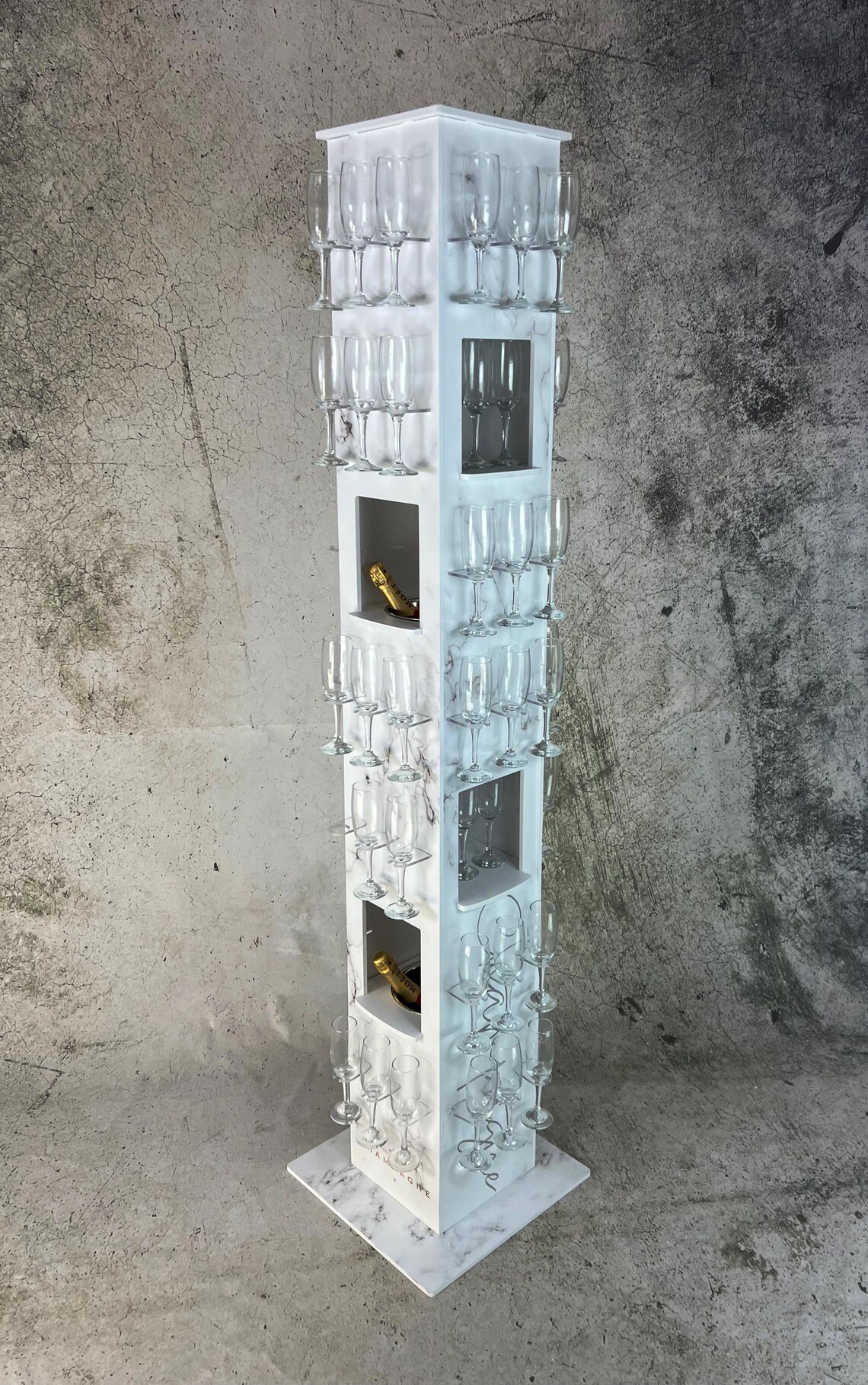 Champagne Flute Tower: 60-glass Prosecco Stand With Buckets - Etsy