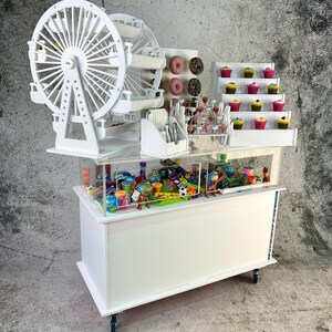 White Candy Cart Party Display Set: Ferris Wheel, Donut Wall, Cupcake ...
