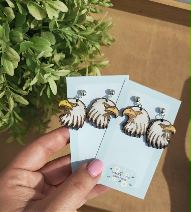 Laser Cut Stained Wood Eagle Earrings | Patriotic Bird Jewelry, Red ...