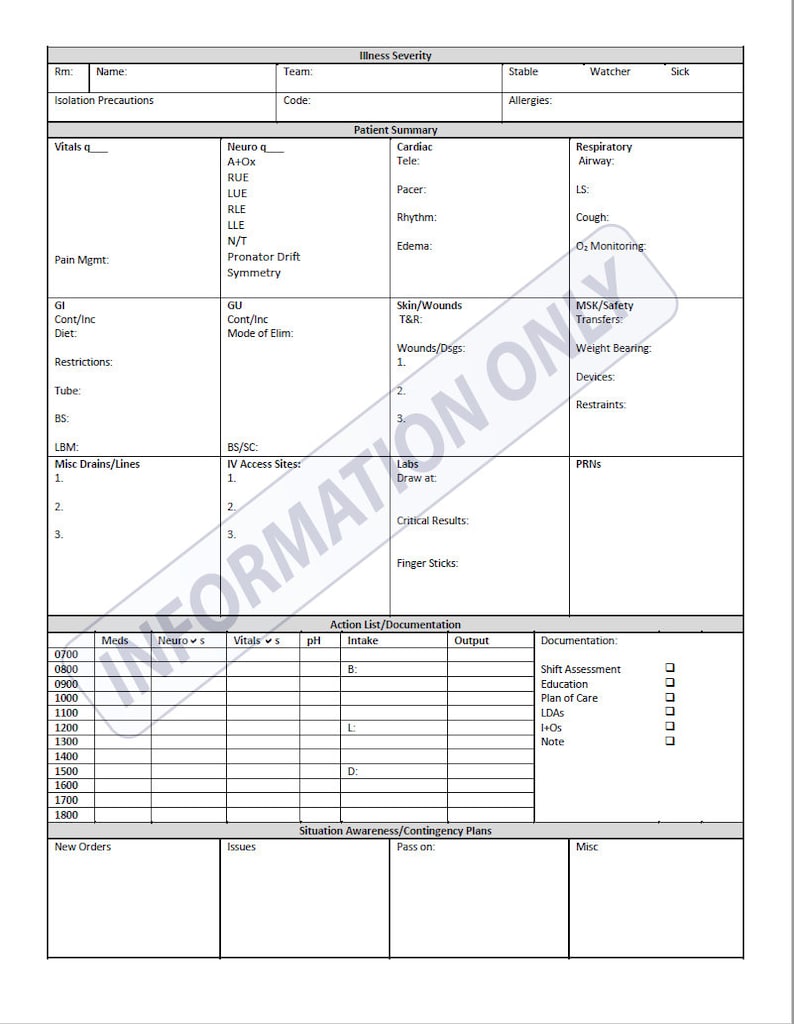 1 Patient Report Sheet- IPASS Format Days - Etsy