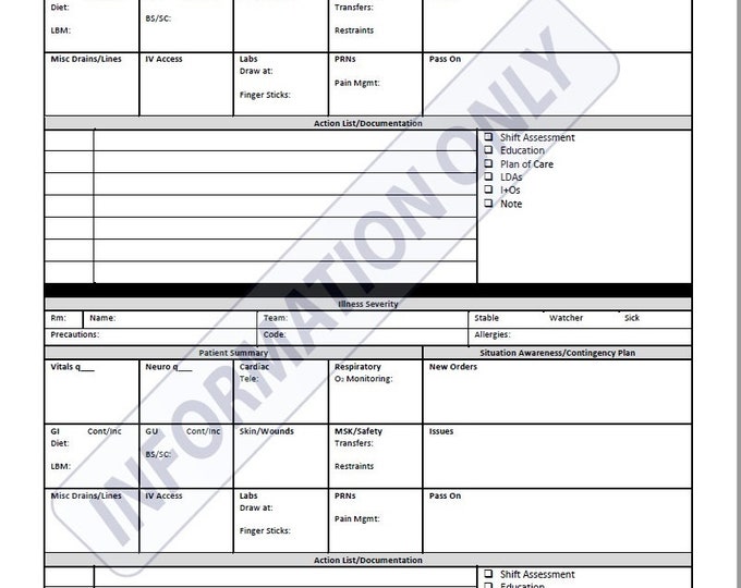 2 Patient Report Sheet-ipass Format - Etsy