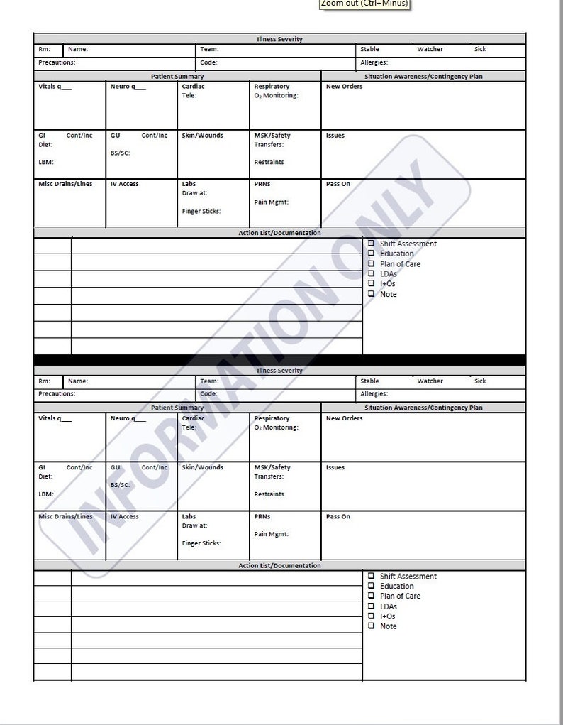 2 Patient Report Sheet-ipass Format - Etsy