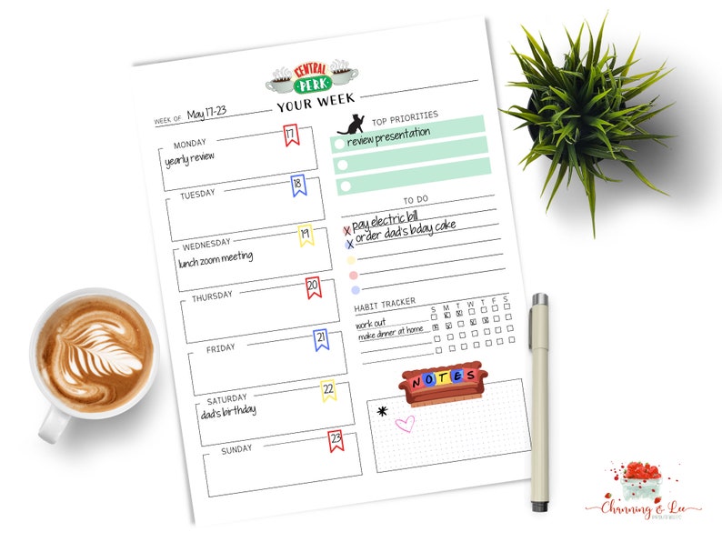 Weekly Planner PRINTABLE / Friends Planner / Friends Tv Show / - Etsy