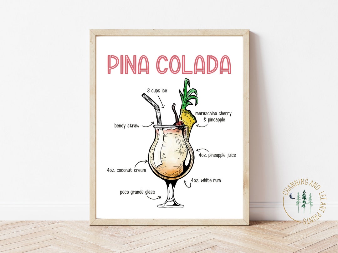 Pina Colada Bar PRINTABLE / Bar Cart Accessories / Bar Cart Decor ...