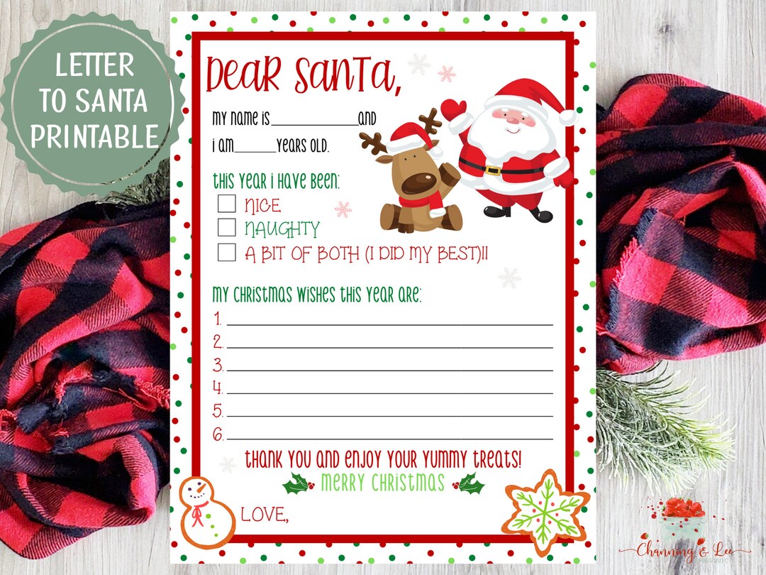 Letter to Santa PRINTABLE / Kids Letter to Santa / Santa Letter ...