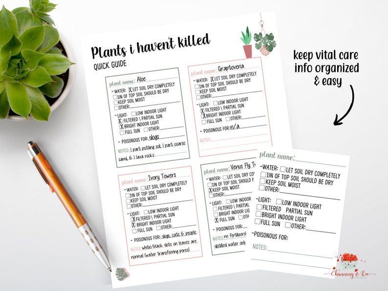 Plant Care Tracker PRINTABLE / Houseplant Care Log / Indoor - Etsy