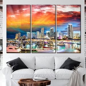 Miami Skyline Canvas Wall Art Cityscape Wall Decor Miami at Sunset ...