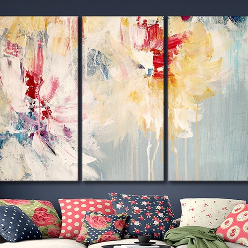 Oversized Abstract Flowers Painting Canvas Wall Art Ethan - Etsy