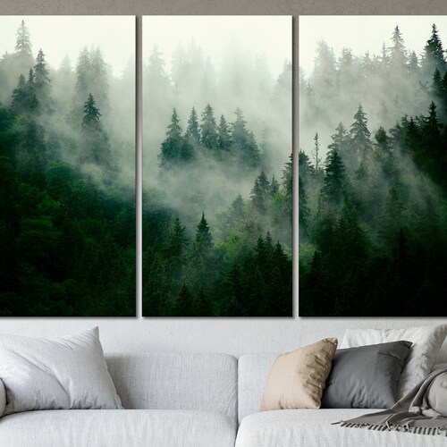 Foggy Forest Wall Art Forest Wall Art Mountain Canvas Print - Etsy