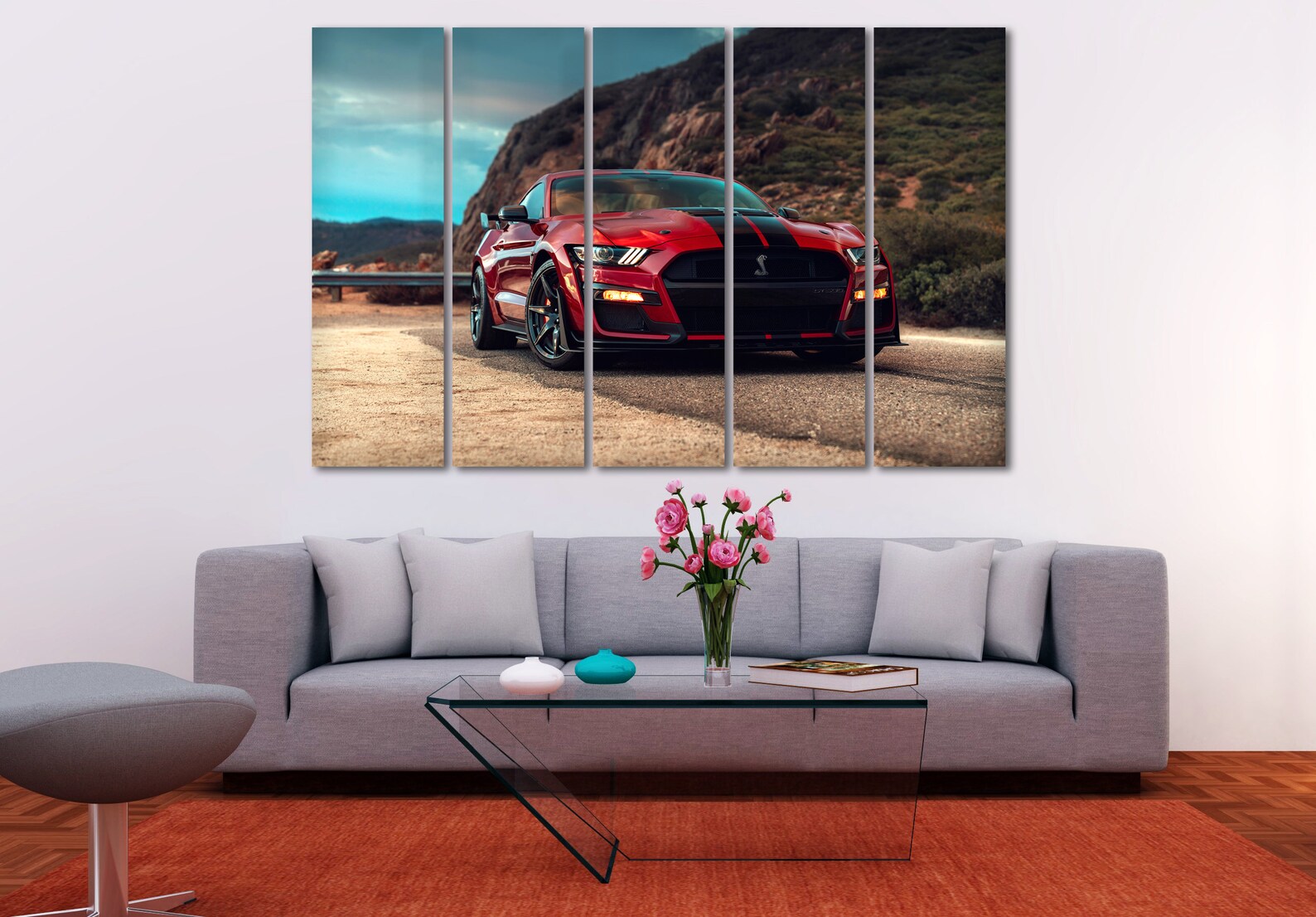 Modern American Car Canvas Wall Art Auto Print Red Car Wall Art Racing ...
