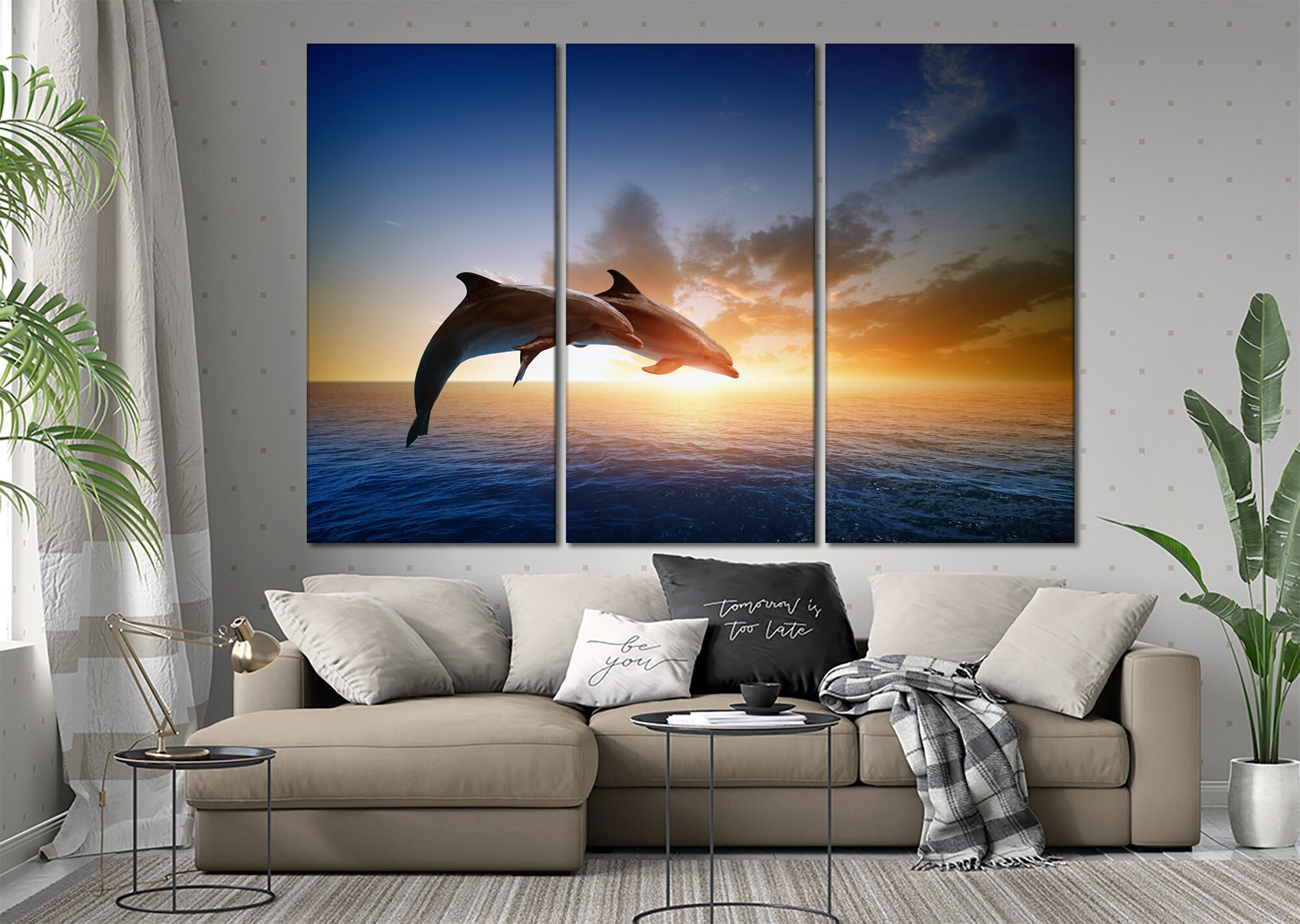Dolphin Canvas Print Dolphin Wall Art Sea Life Wall Art Jumping Dolphin ...