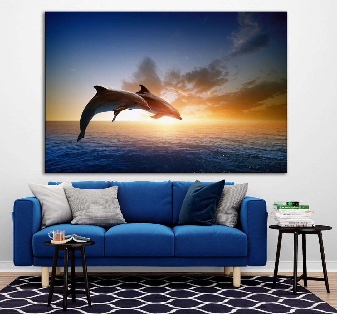 Dolphin Canvas Print Dolphin Wall Art Sea Life Wall Art Jumping Dolphin ...