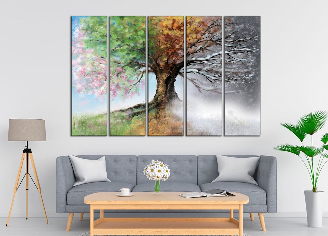Four Seasons Tree Canvas Wall Art 4 Seasons Abstract Colorful Print ...