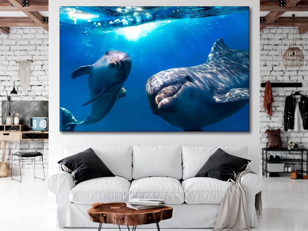 Dolphin Canvas Print Dolphin Wall Art Underwater Life Wall Art Watching ...