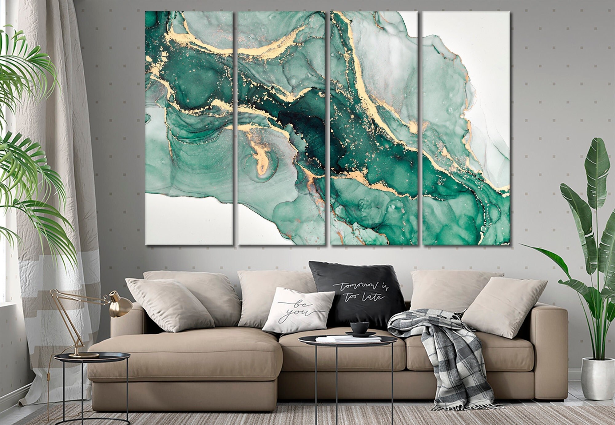 Green Wall Art Abstract Canvas Wall Art Dark Green Marble - Etsy