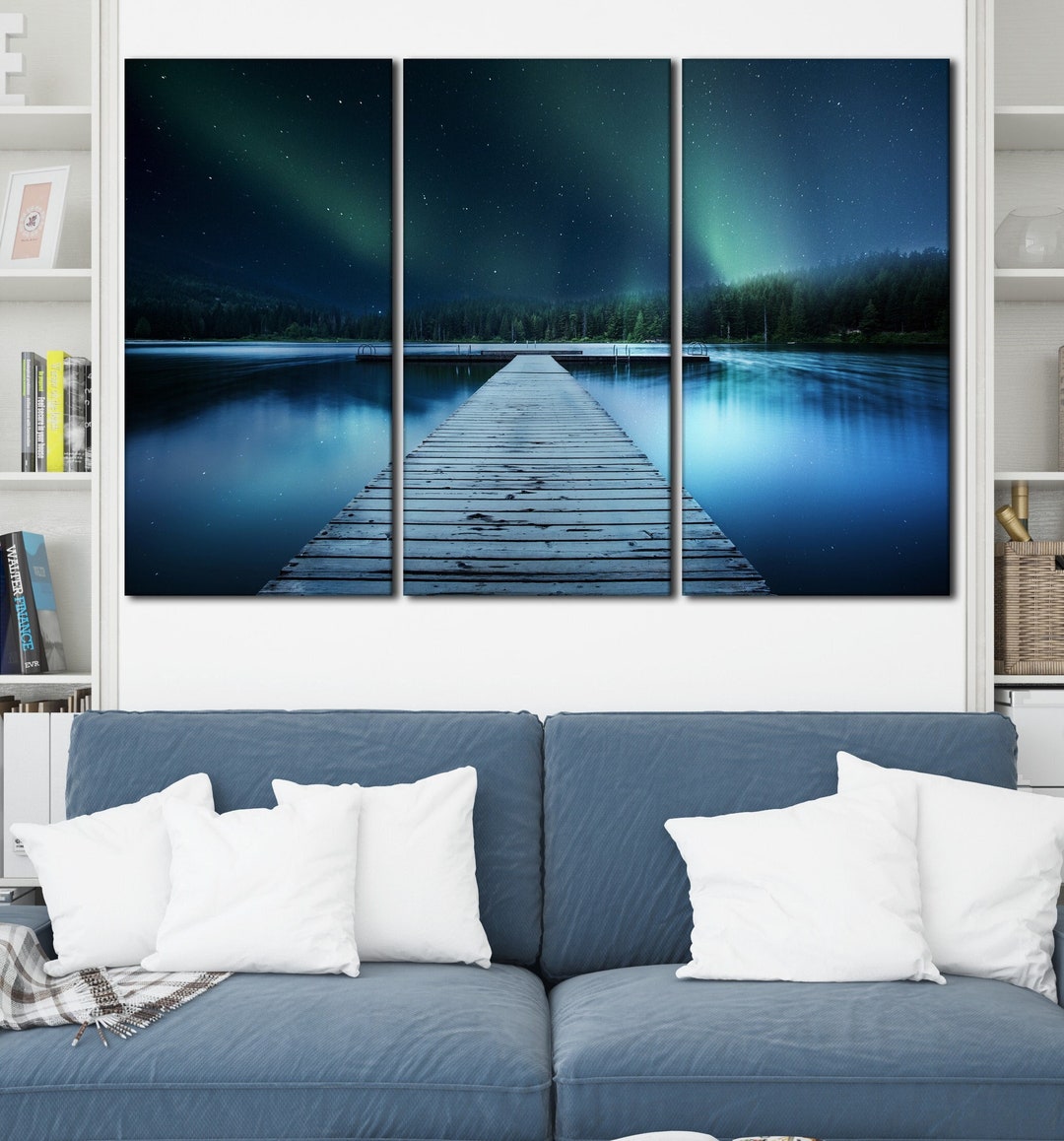 Northern Lights Art Canvas Starry Sky Wall Art Aurora Borealis Print ...
