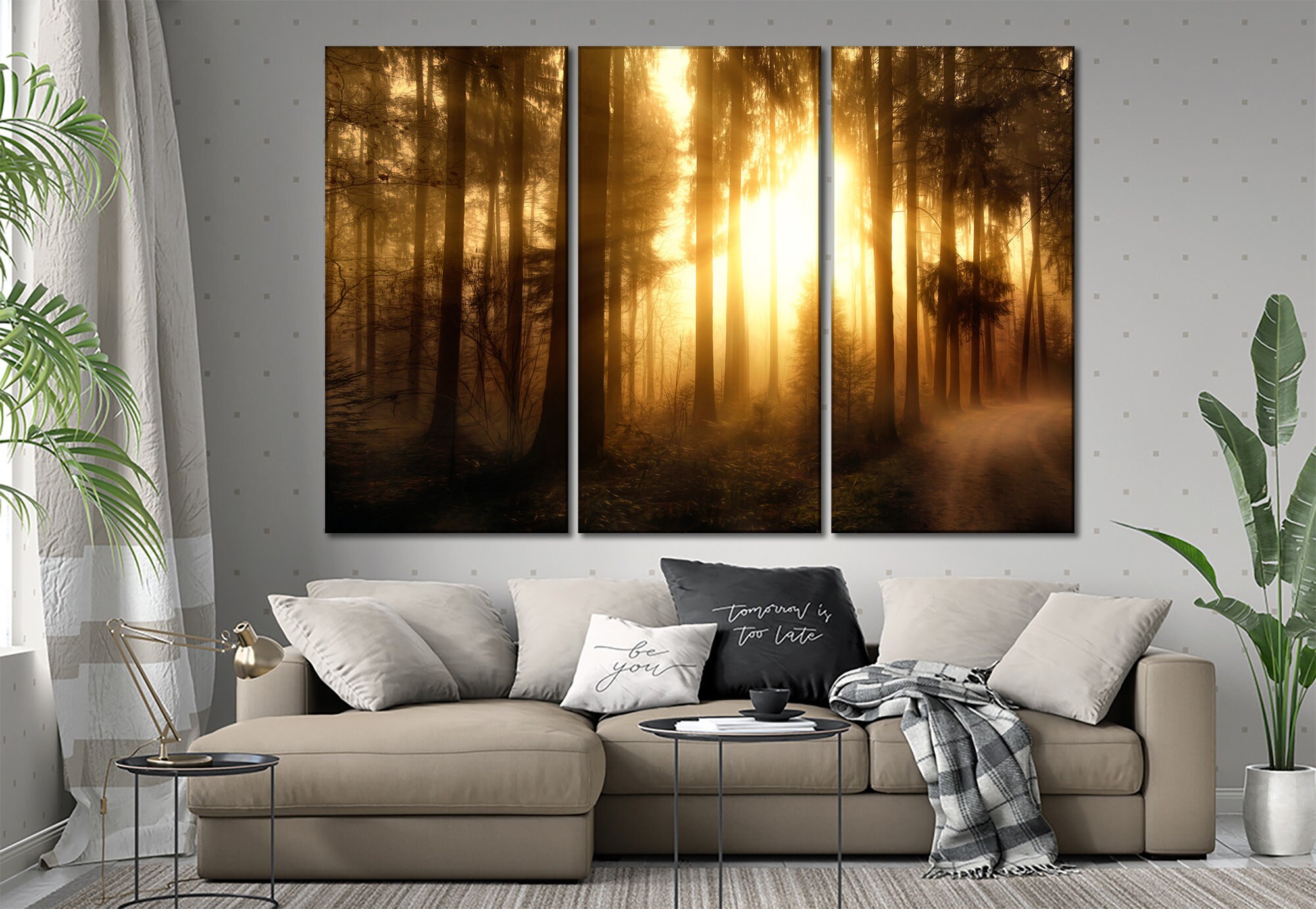 Foggy forest wall art Forest canvas Sun light in forest canvas | Etsy