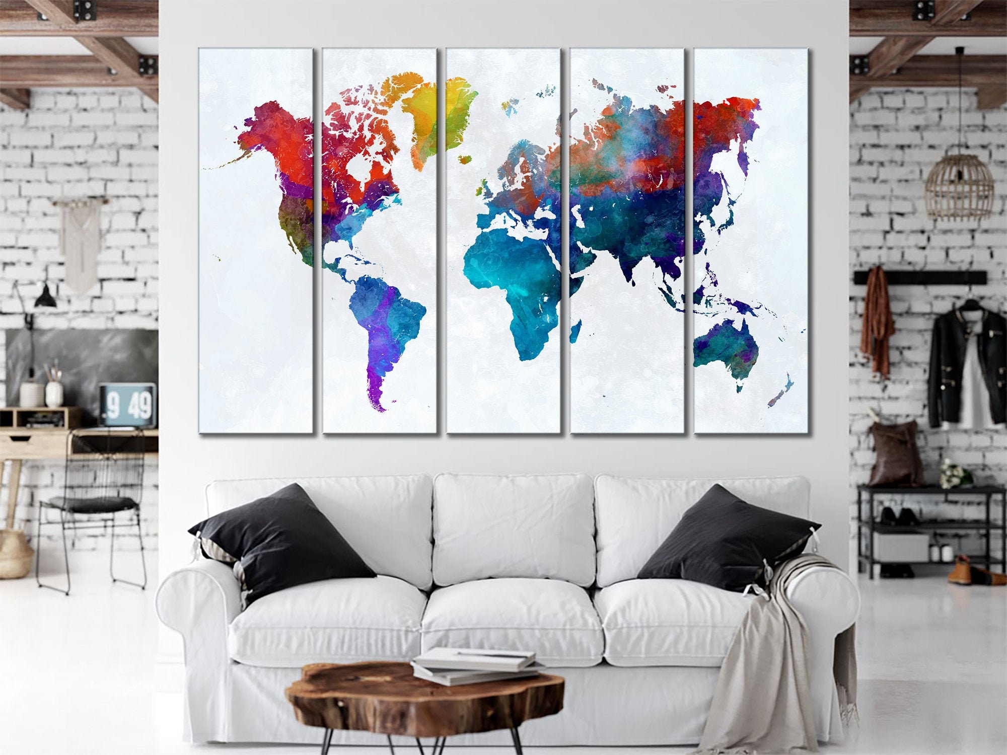 World Map Canvas Wall Art Colorful Map Wall Decor Extra Large - Etsy