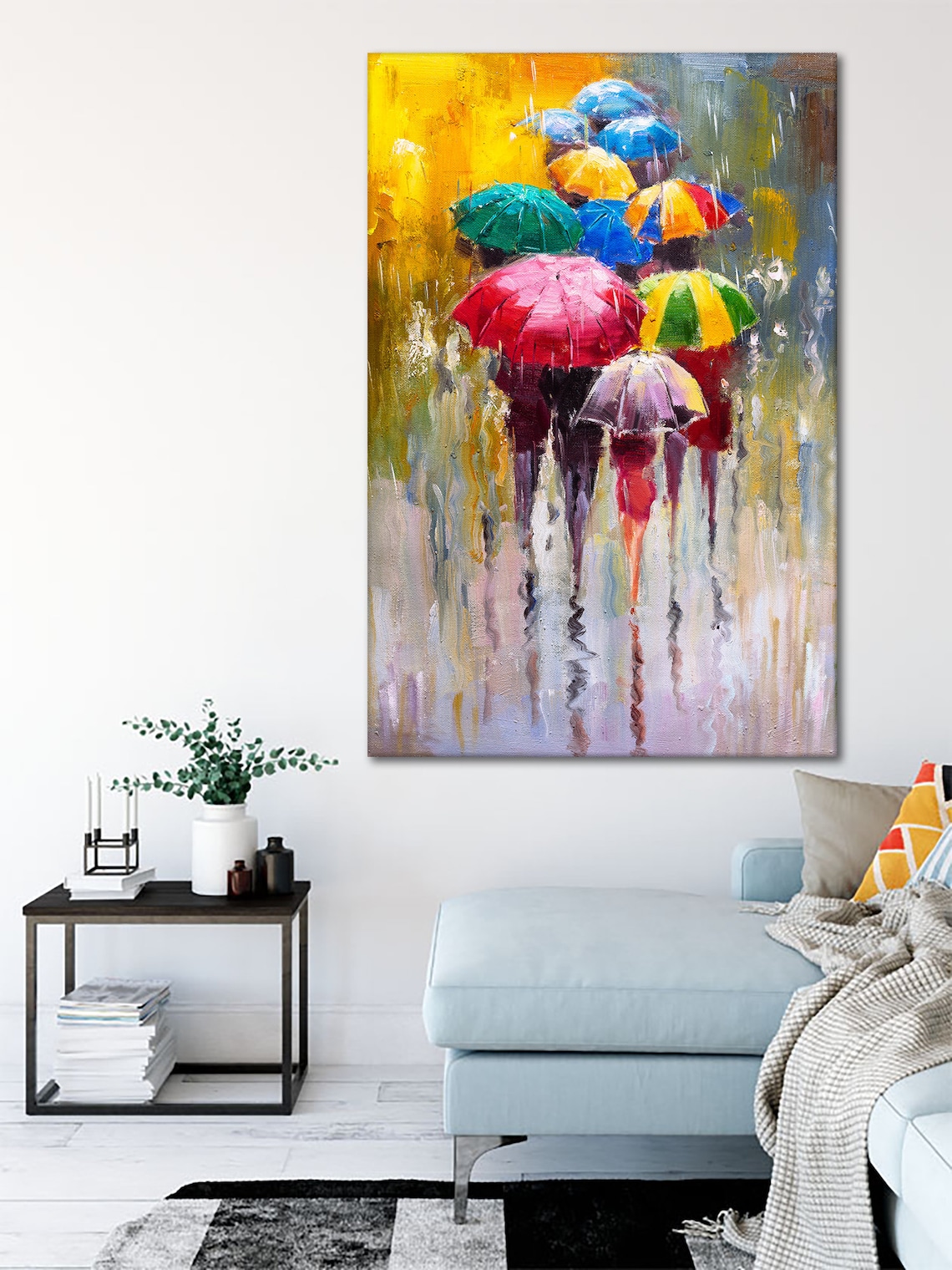 Rain abstract canvas wall art Multicolor abstract canvas Color | Etsy