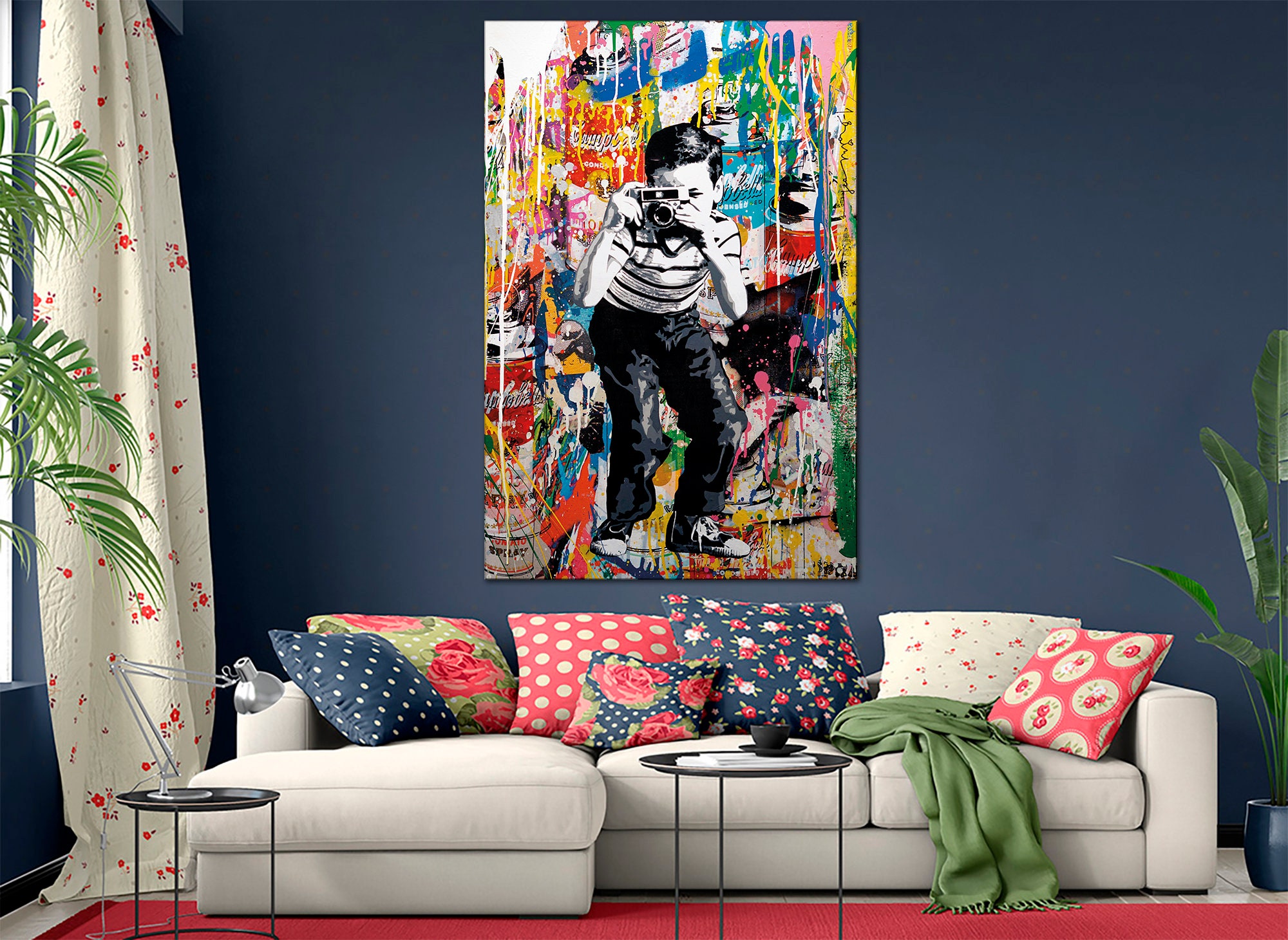 Boy With Camera Canvas Wall Art Graffiti Canvas Wall Art Smile | Etsy