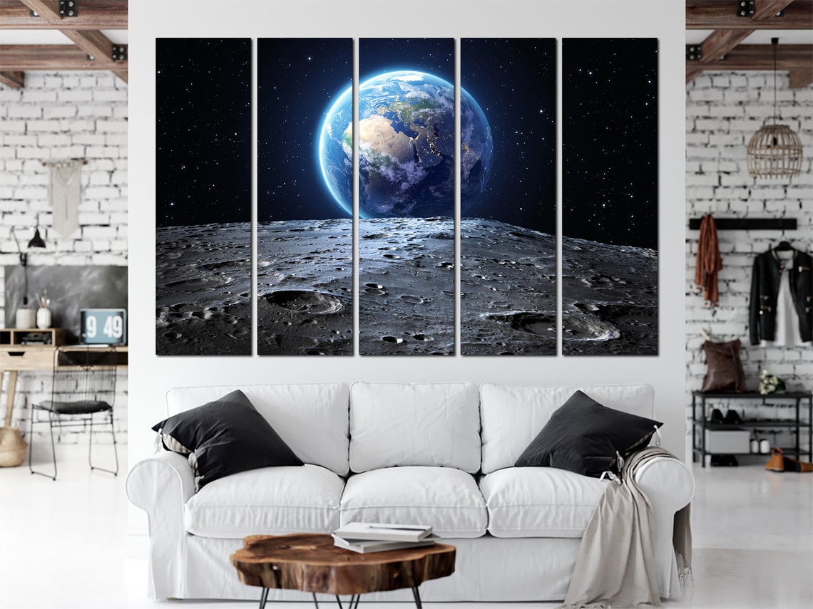View of earth from moon wall art Earth canvas Earth from space | Etsy