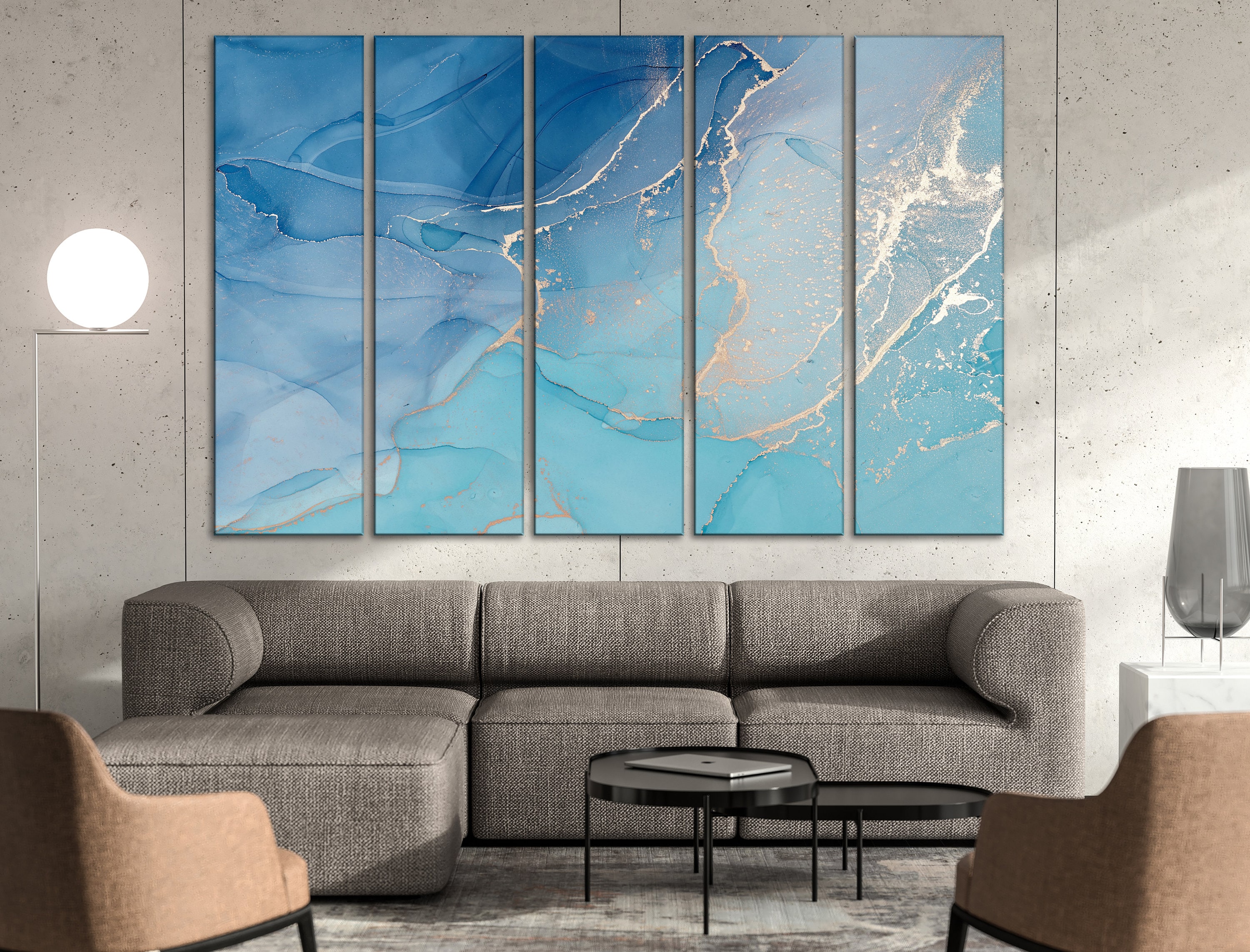 Navy Blue and Blue Marble Canvas Print Abstract Canvas Wall Art Marble ...