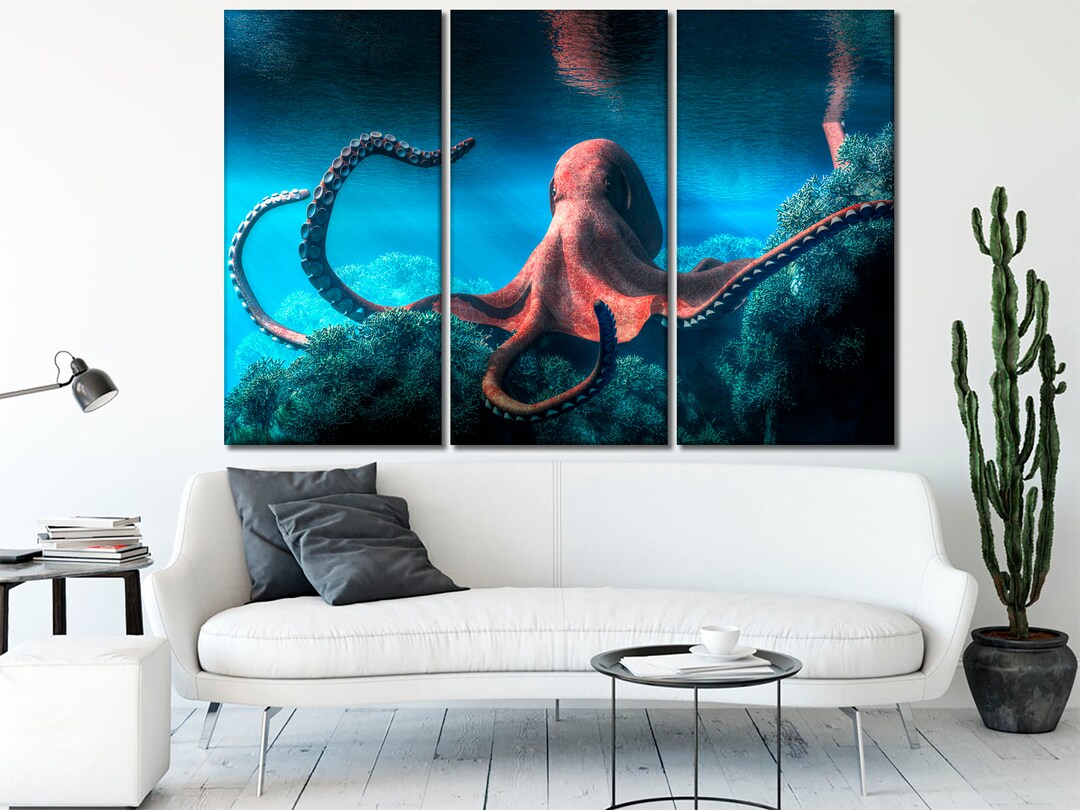 Octopus Canvas Wall Art Wild Animal Canvas Print Big Art for Wall Ocean ...