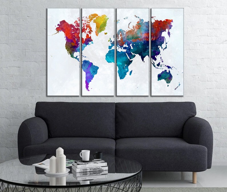 World Map Canvas Wall Art Colorful Map Wall Decor Extra Large Wall Art ...