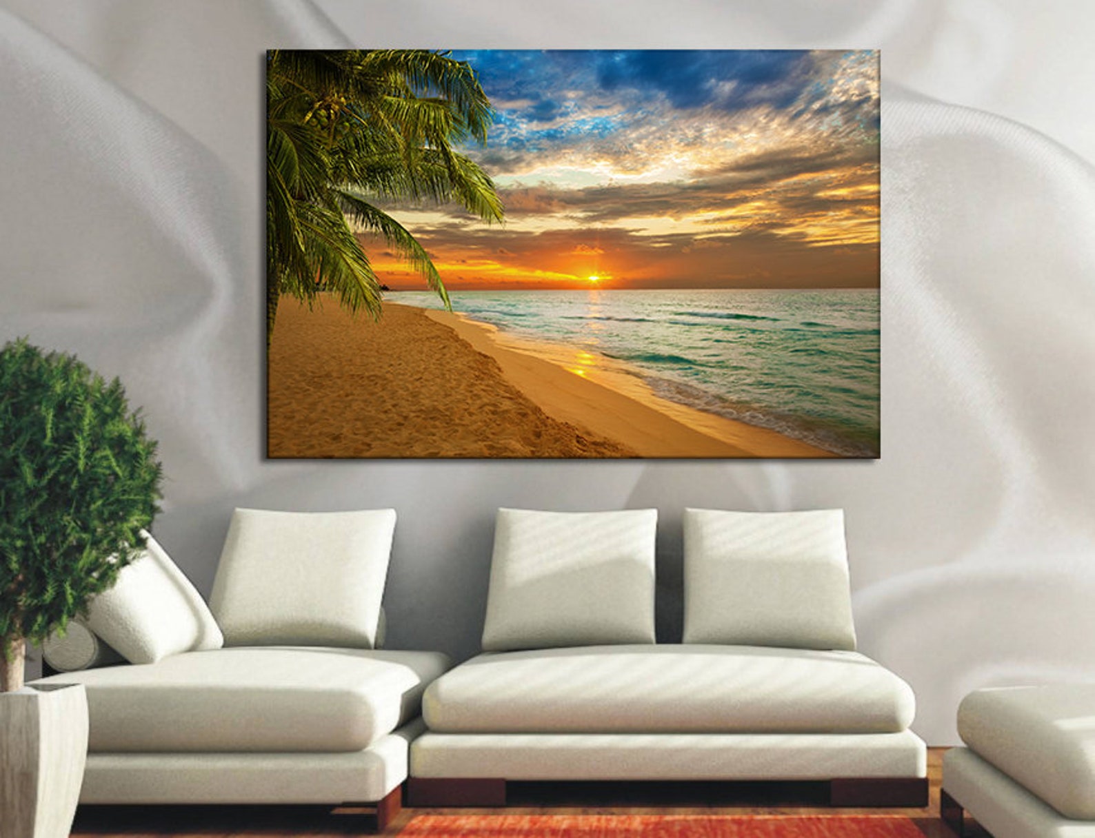 Beach Wall Decor Ocean Beach Wall Art Palm Print Beach Canvas | Etsy