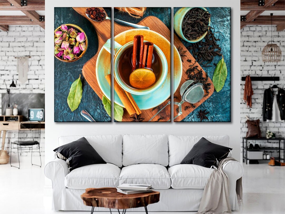 Tea Wall Art for Kitchen Сinnamon Tea Canvas Print Large Dine Room Wall ...