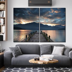 Cloudy Lake Wall Art Sunset Dock Canvas Cloudy Mountain Canvas Art ...
