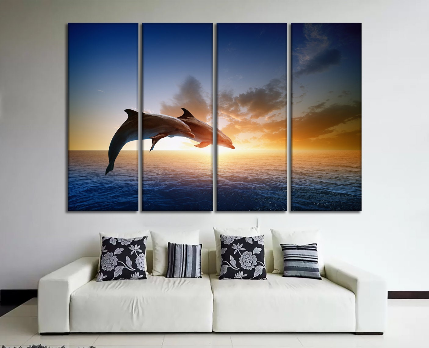 Dolphin Canvas Print Dolphin Wall Art Sea Life Wall Art Jumping Dolphin ...