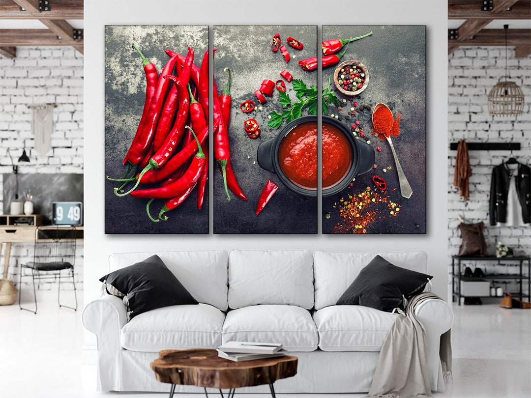 Red Chili Pepper Canvas Wall Art – Spicy Kitchen Décor, Hot Sauce ...