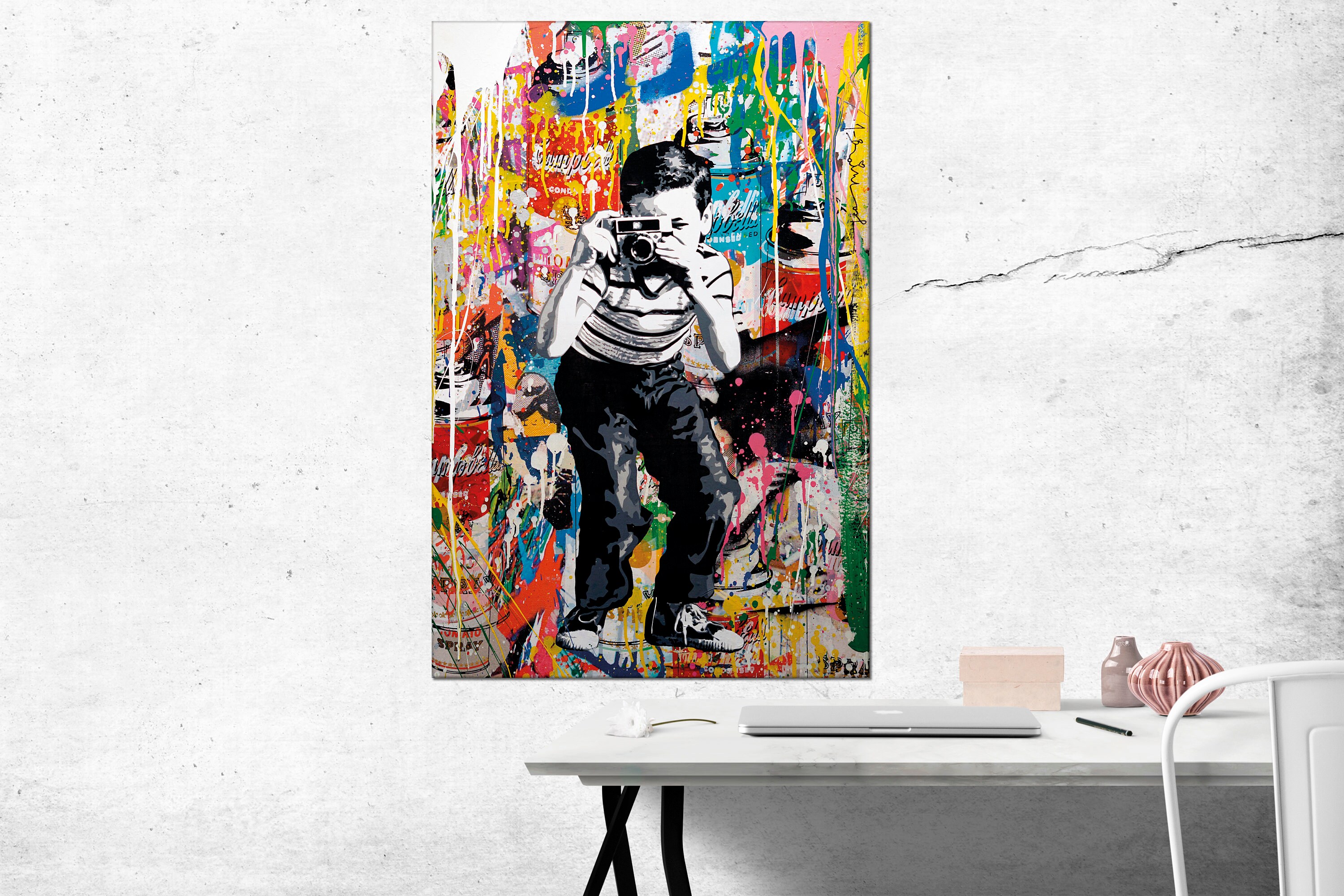 Boy With Camera Canvas Wall Art Graffiti Canvas Wall Art Smile | Etsy