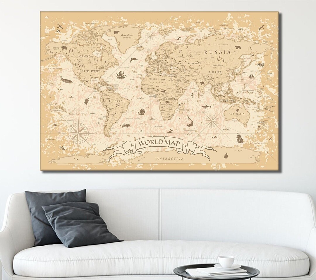 World Map Wall Art Travel Map Canvas Wall Art Map Printable Canvas ...
