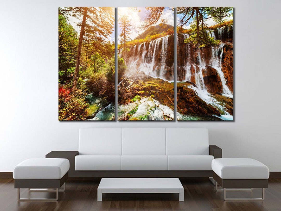 Waterfall Canvas Wall Art Forest Canvas Waterfall Wall Art Waterfall ...
