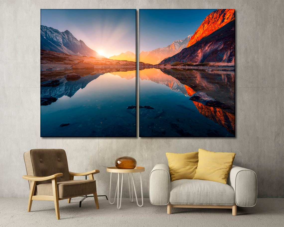 Mountain Sunrise Landscape Wall Art Lake Canvas Canvas Print | Etsy