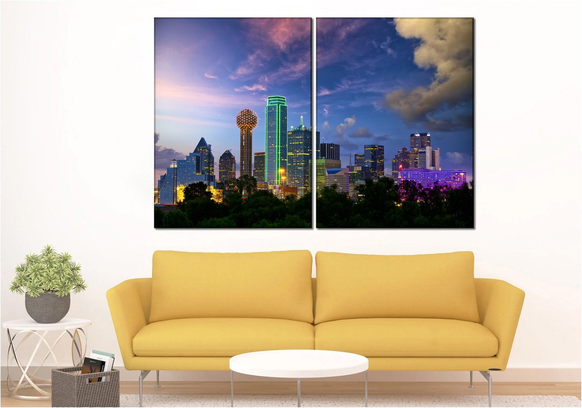 Dallas Wall Art Cityscape Wall Canvas Dallas Sunset Canvas | Etsy