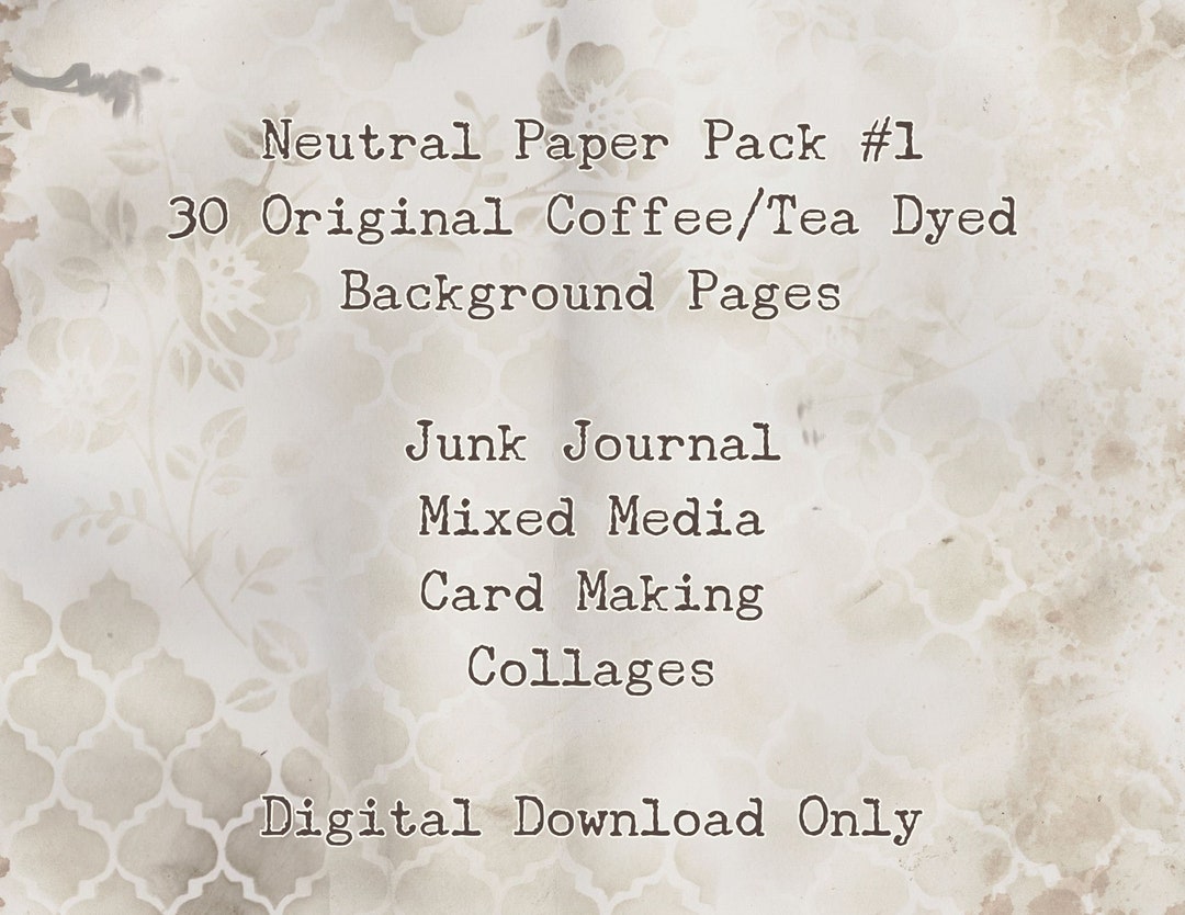 Neutral Paper Pack 1 for Junk Journals Mixed Media Card Making and ...