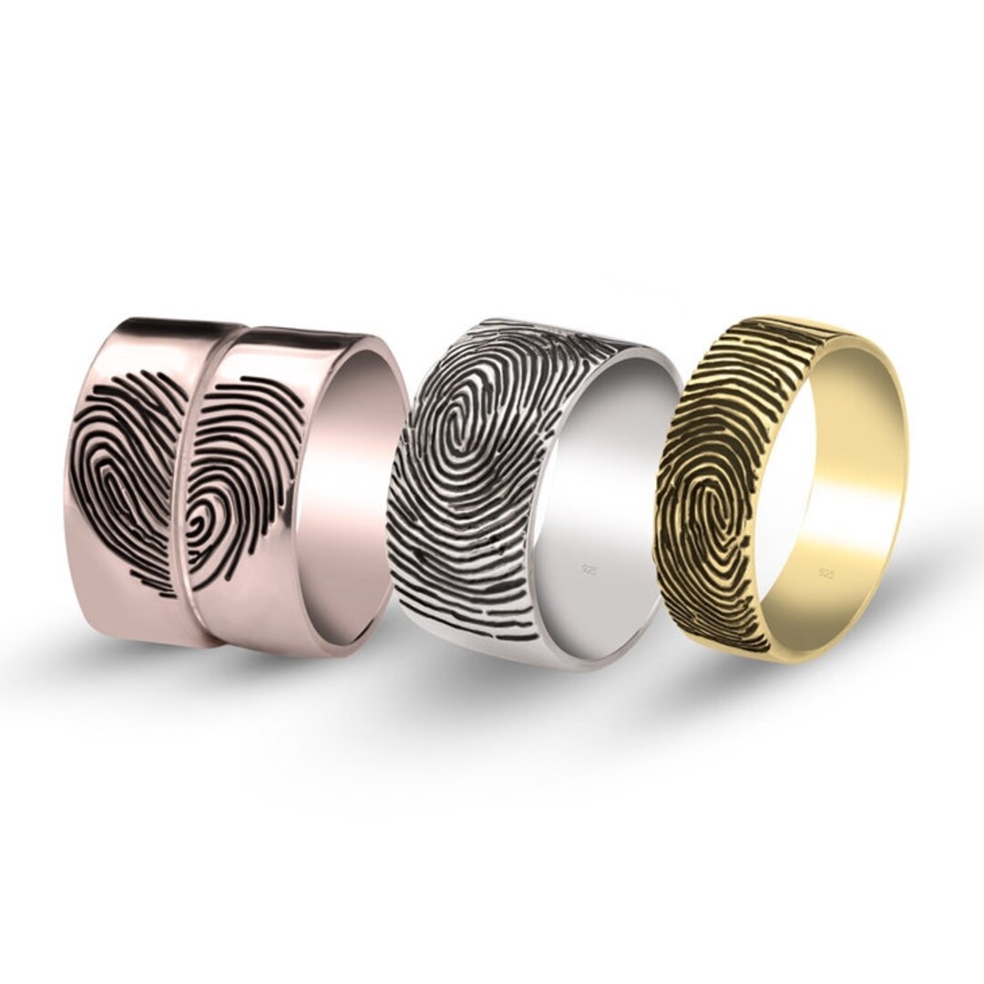 Personalized His and Hers Fingerprint Ring Set, Matching Set Couples ...