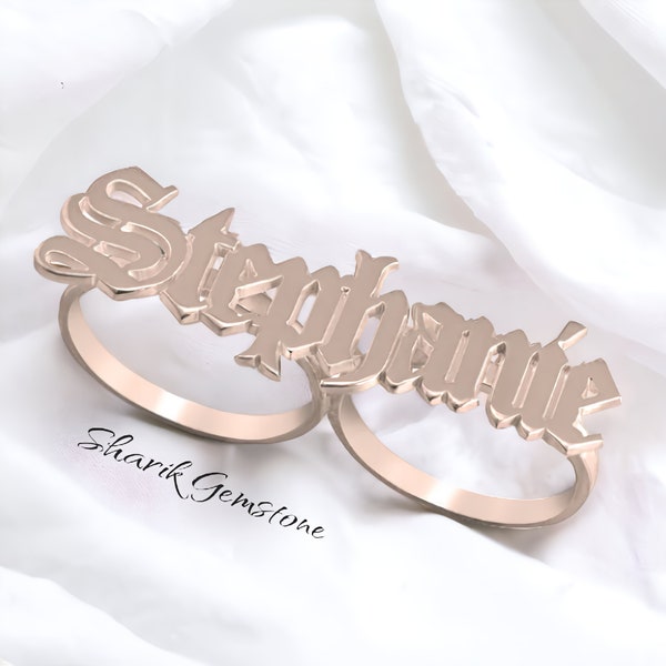 Personalized Two Finger Ring Silver - Etsy