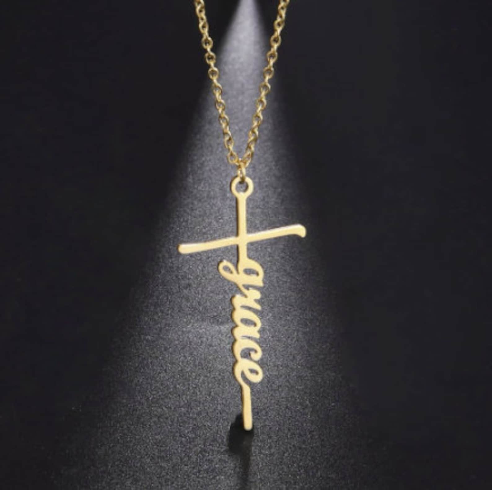 Personalized Grace Cross Necklace Necklace Religious Gifts - Etsy