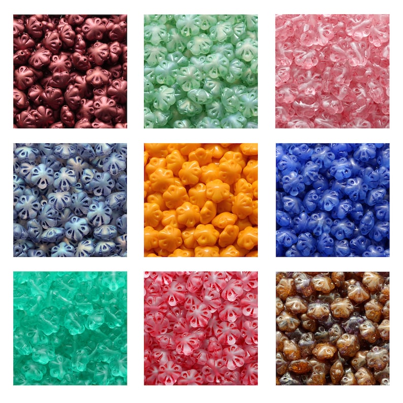 Czech Glass Folklore Flower Beads: Center Fully Drilled, 11mm, Pressed ...